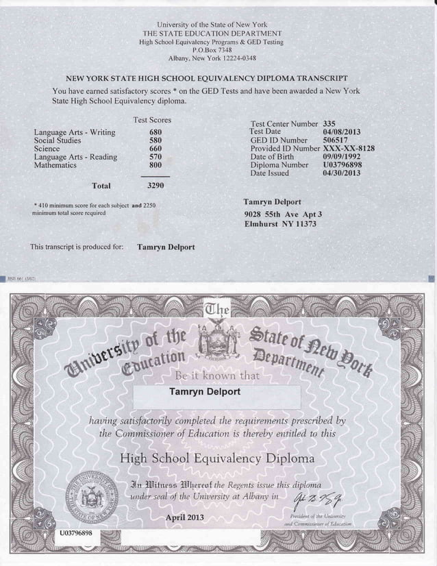 Tamryn Delport - Education and qualifications - GED Diploma | PDF