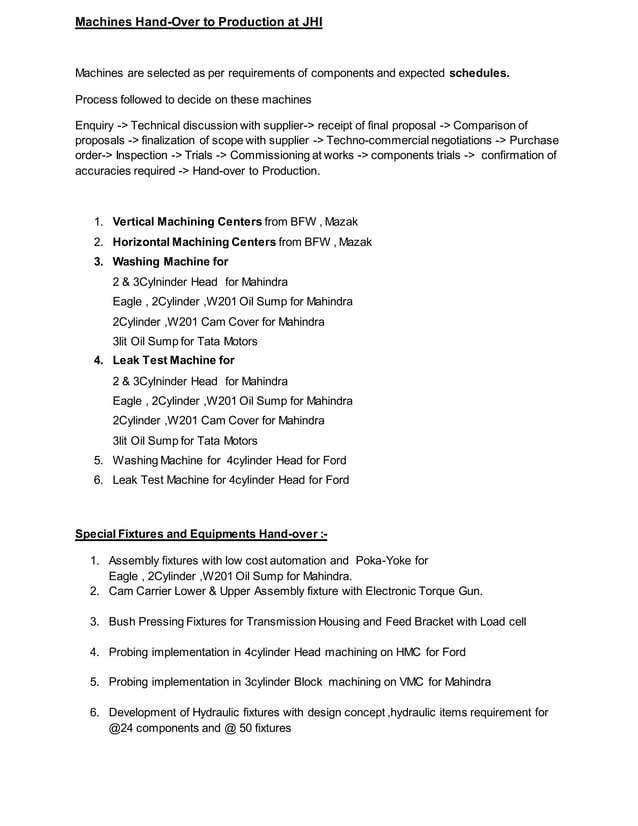 Machines Handover at JHI | PDF