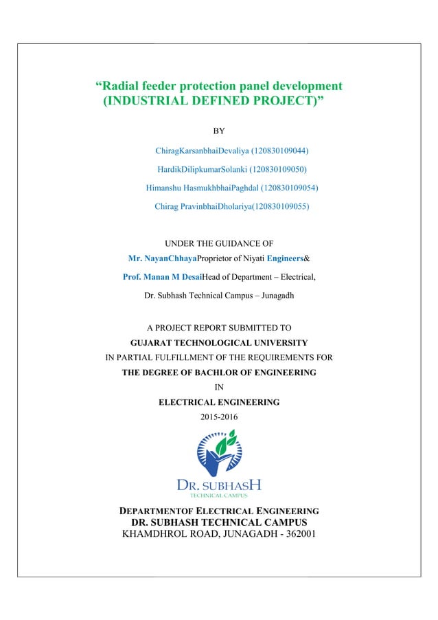 REPORT- RADIAL FEEDER PROTECTION PANEL DEVELOPMENT | PDF