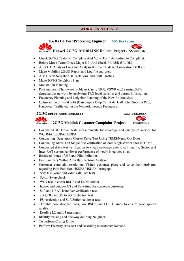 3G RF Optimization CV | DOC