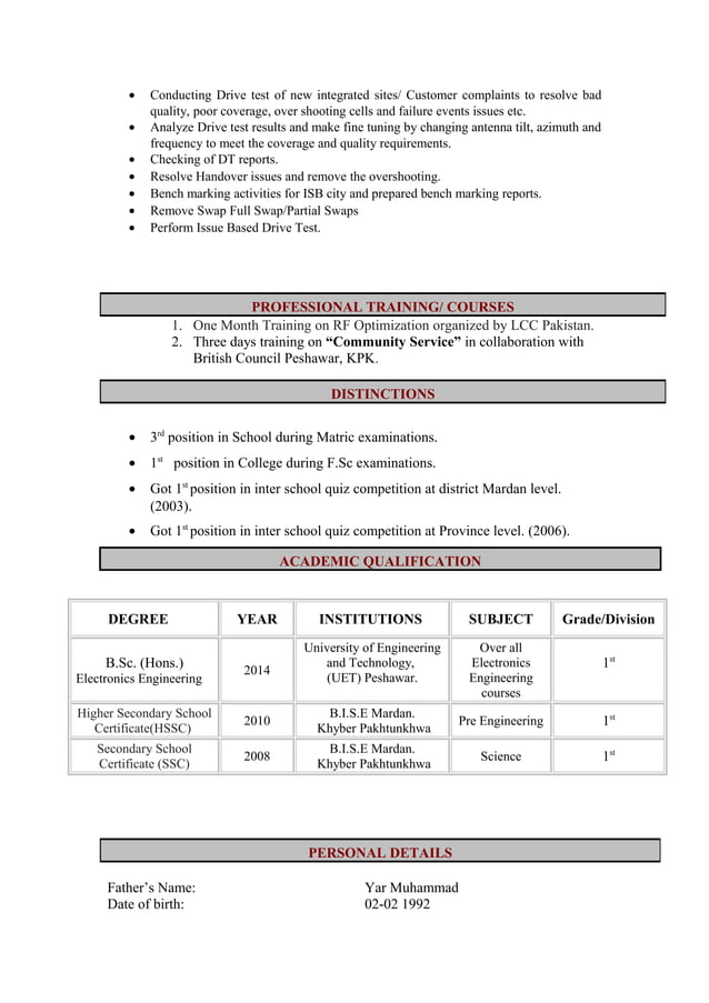 3G RF Optimization CV | DOC