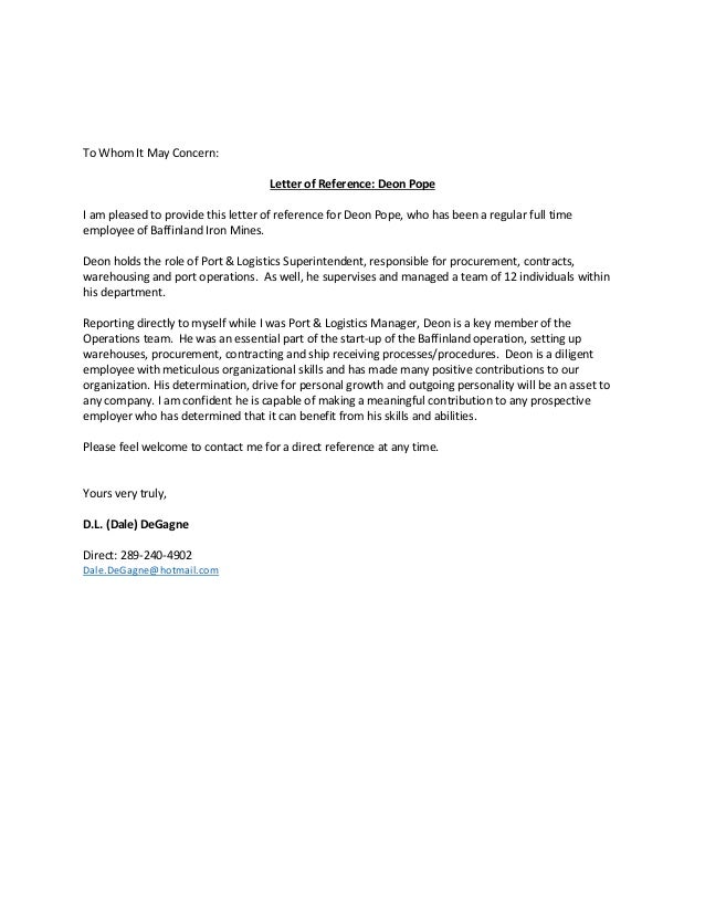 Reference Letter - Deon Pope