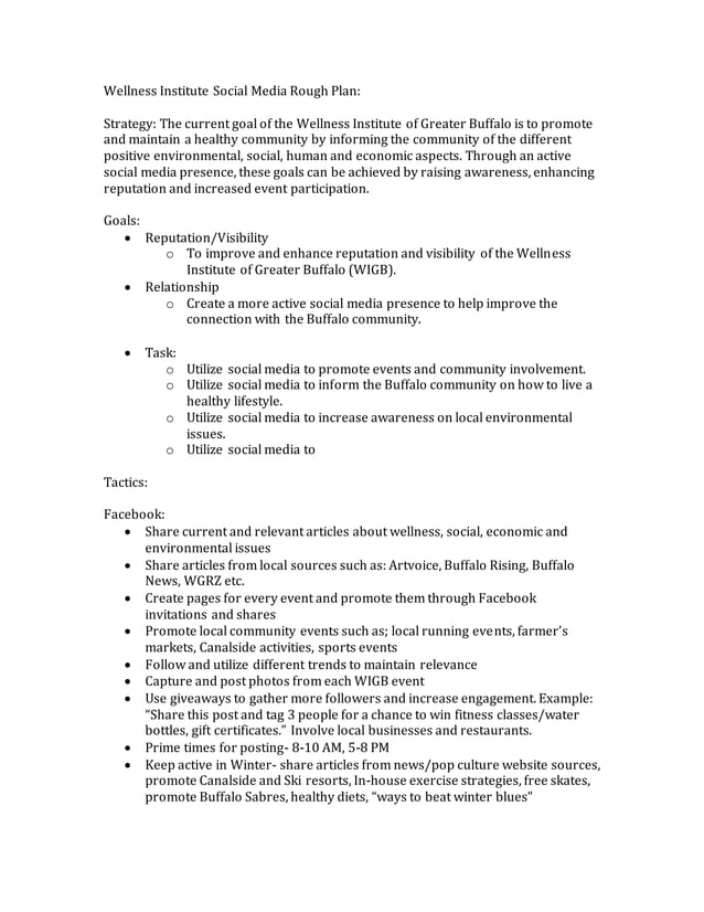 Wellness Institute Social Media Rough Plan | PDF