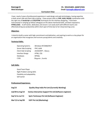 Kannagi Resume | PDF