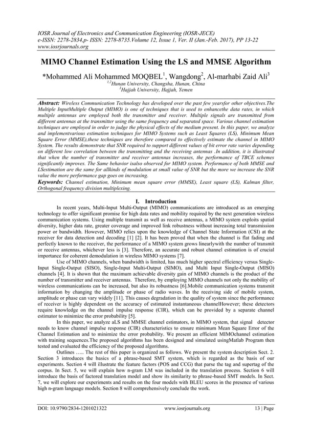 MIMO Channel Estimation Using the LS and MMSE Algorithm | PDF | Computer Networking | Computing