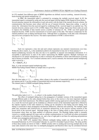 Performance Analysis of MIMO-LTE for MQAM over Fading Channels | PDF