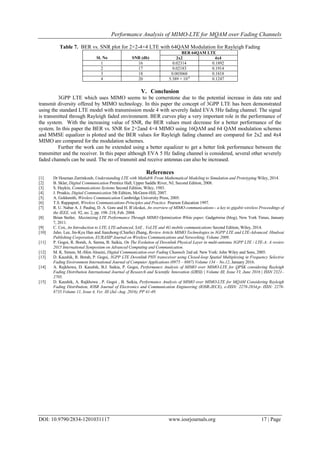 Performance Analysis of MIMO-LTE for MQAM over Fading Channels | PDF
