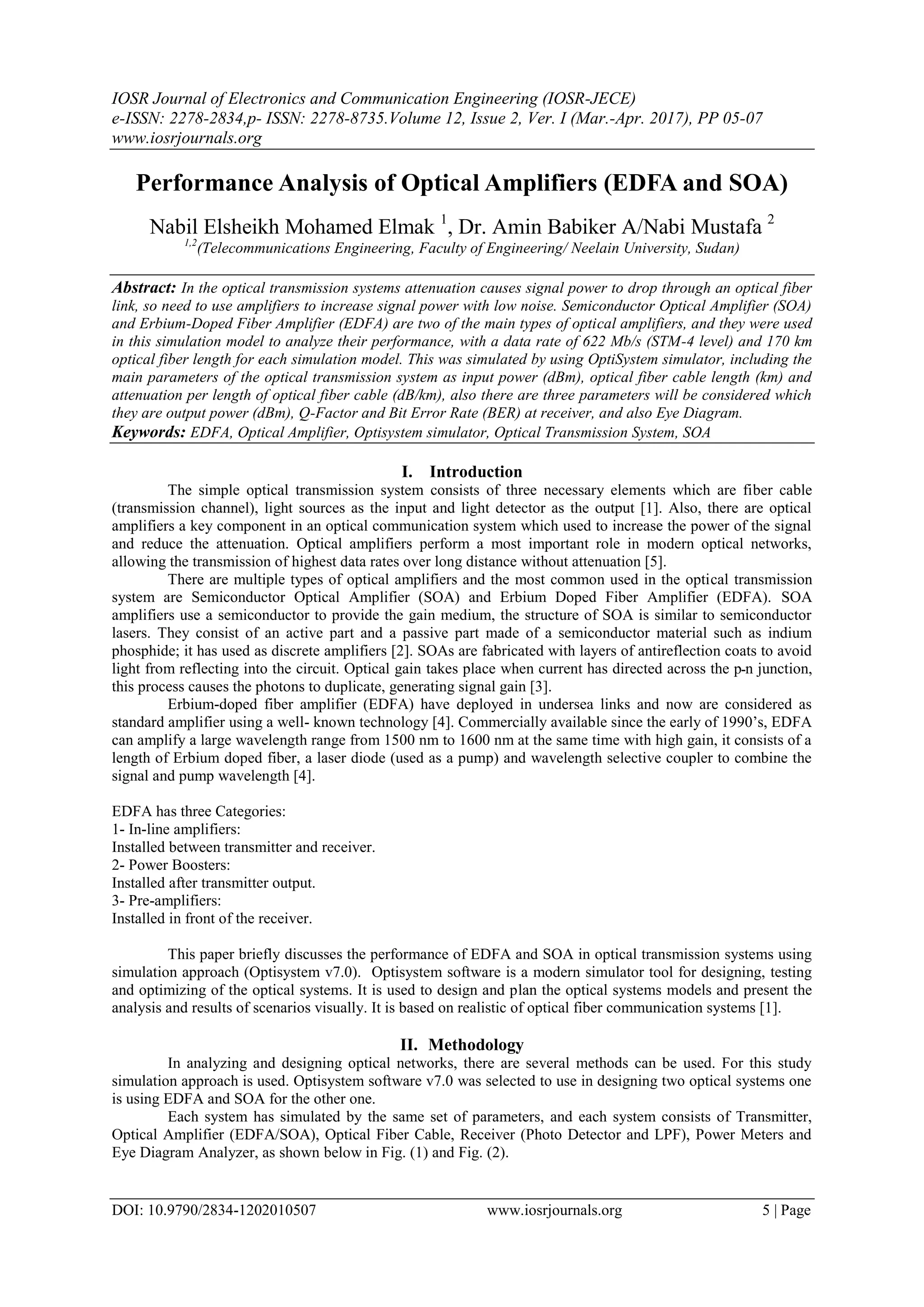 Performance Analysis of Optical Amplifiers (EDFA and SOA) | PDF