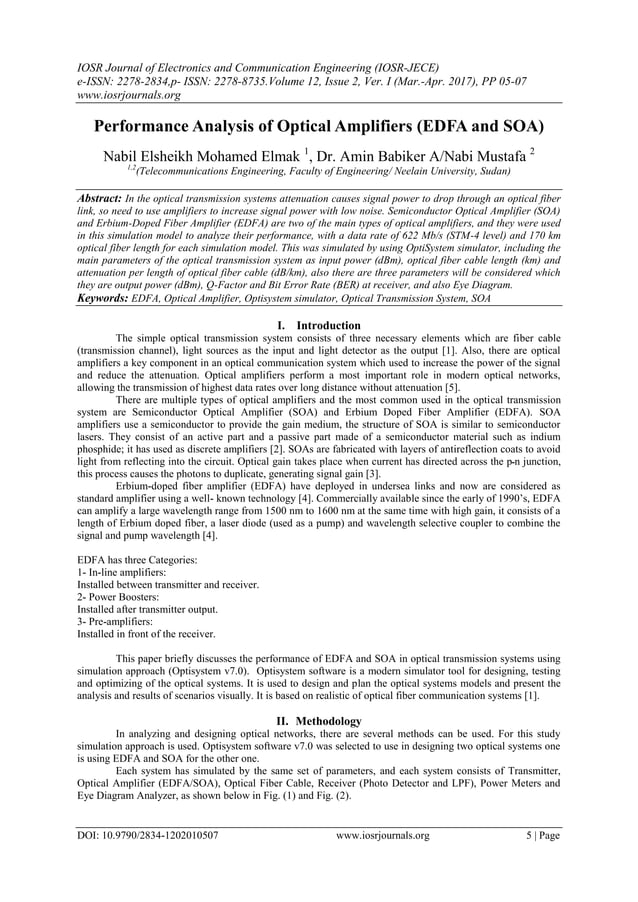 Performance Analysis of Optical Amplifiers (EDFA and SOA) | PDF | Computer Networking | Computing