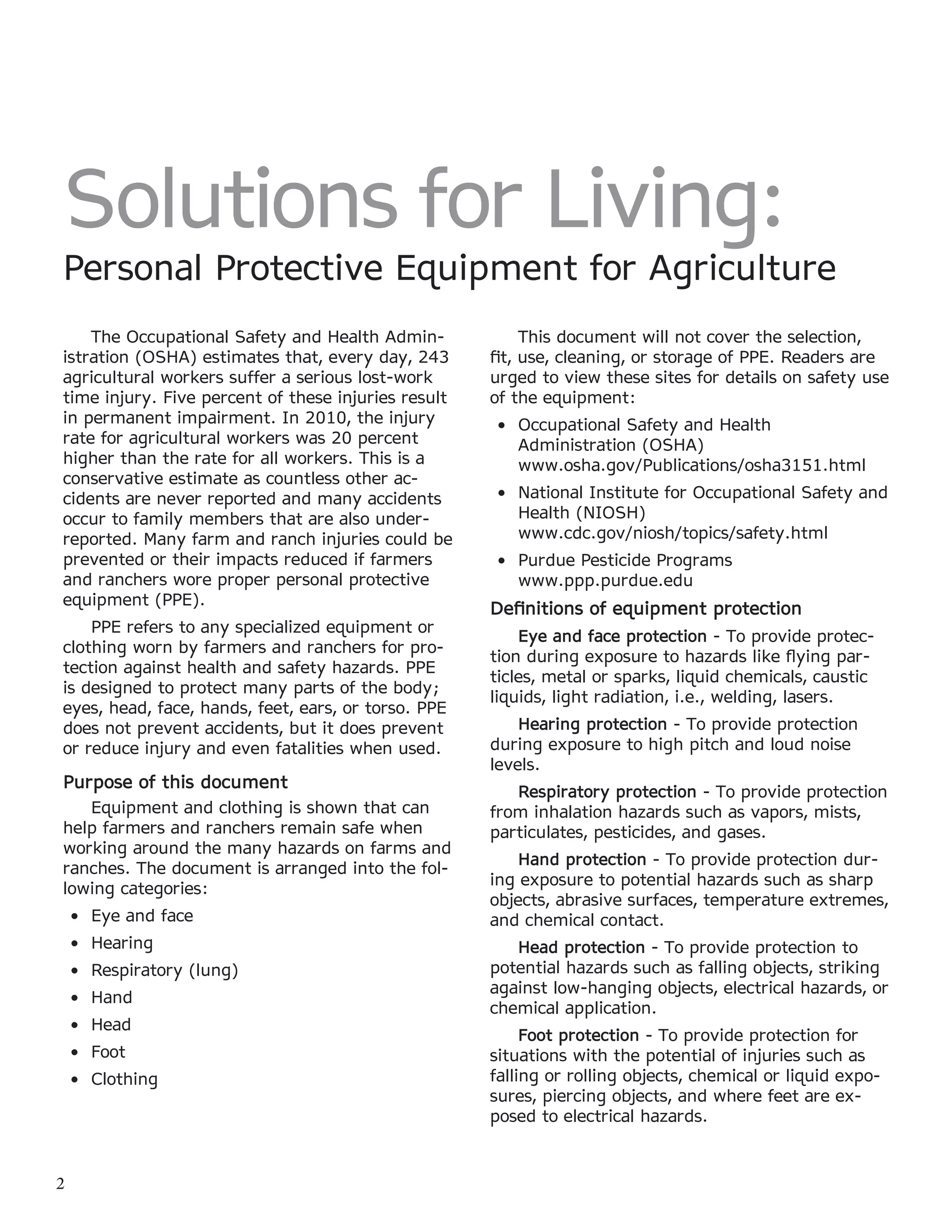 personal protective equipment for agriculture | PDF
