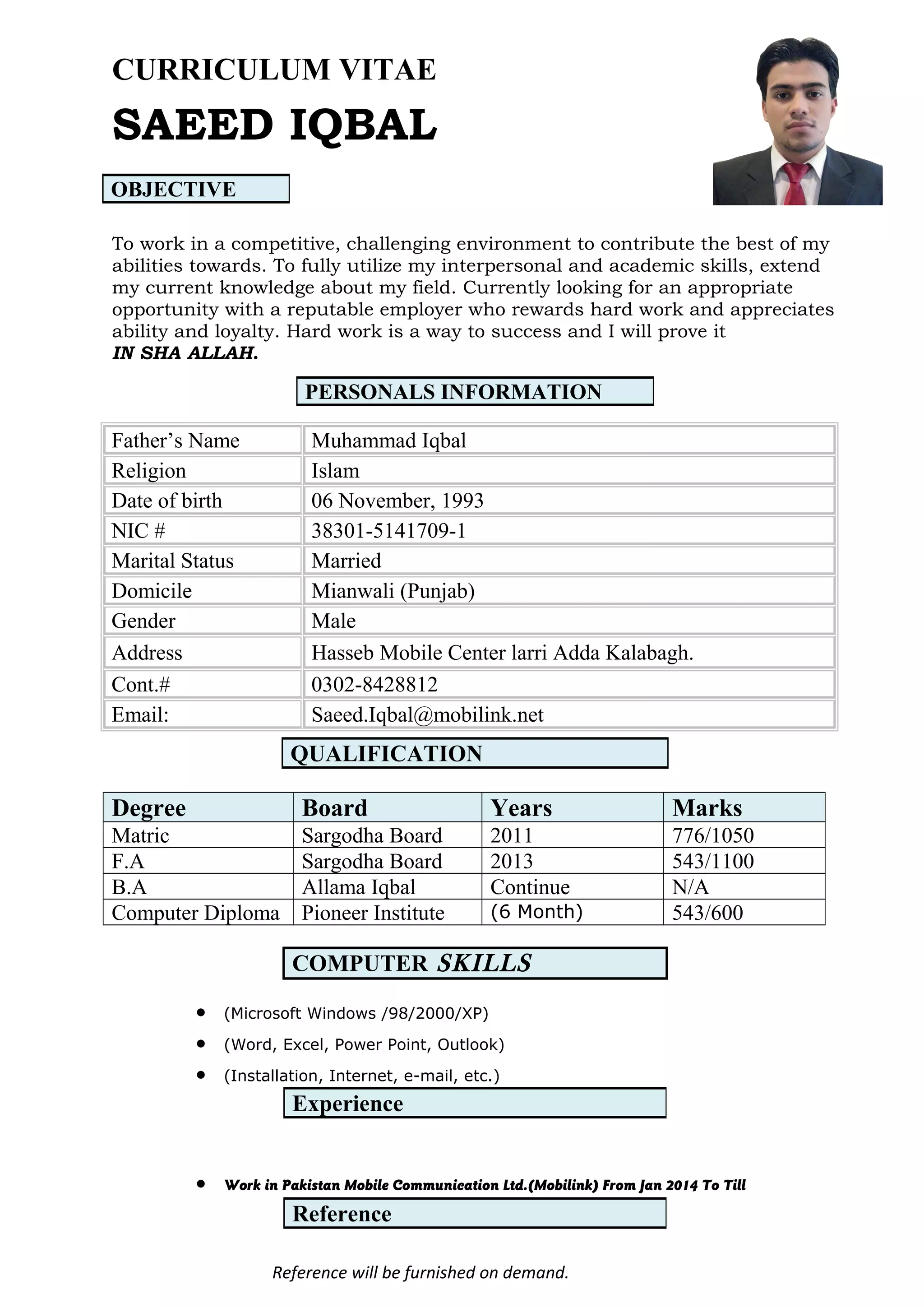 Saeed Iqbal CV | PDF