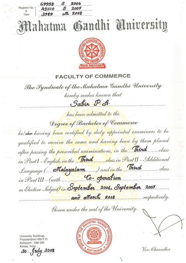 b.com certificate | PDF