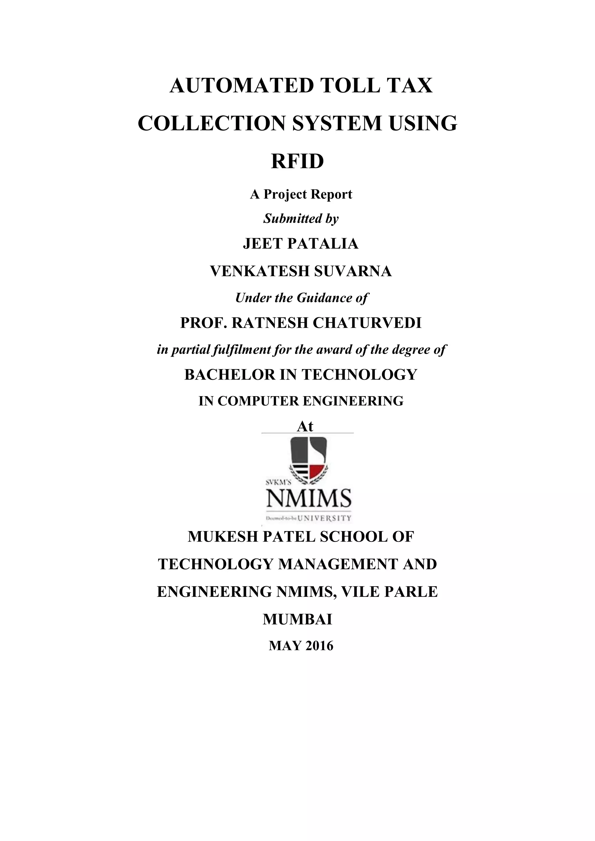 Project Report on automated toll tax collection system using rfid | PDF