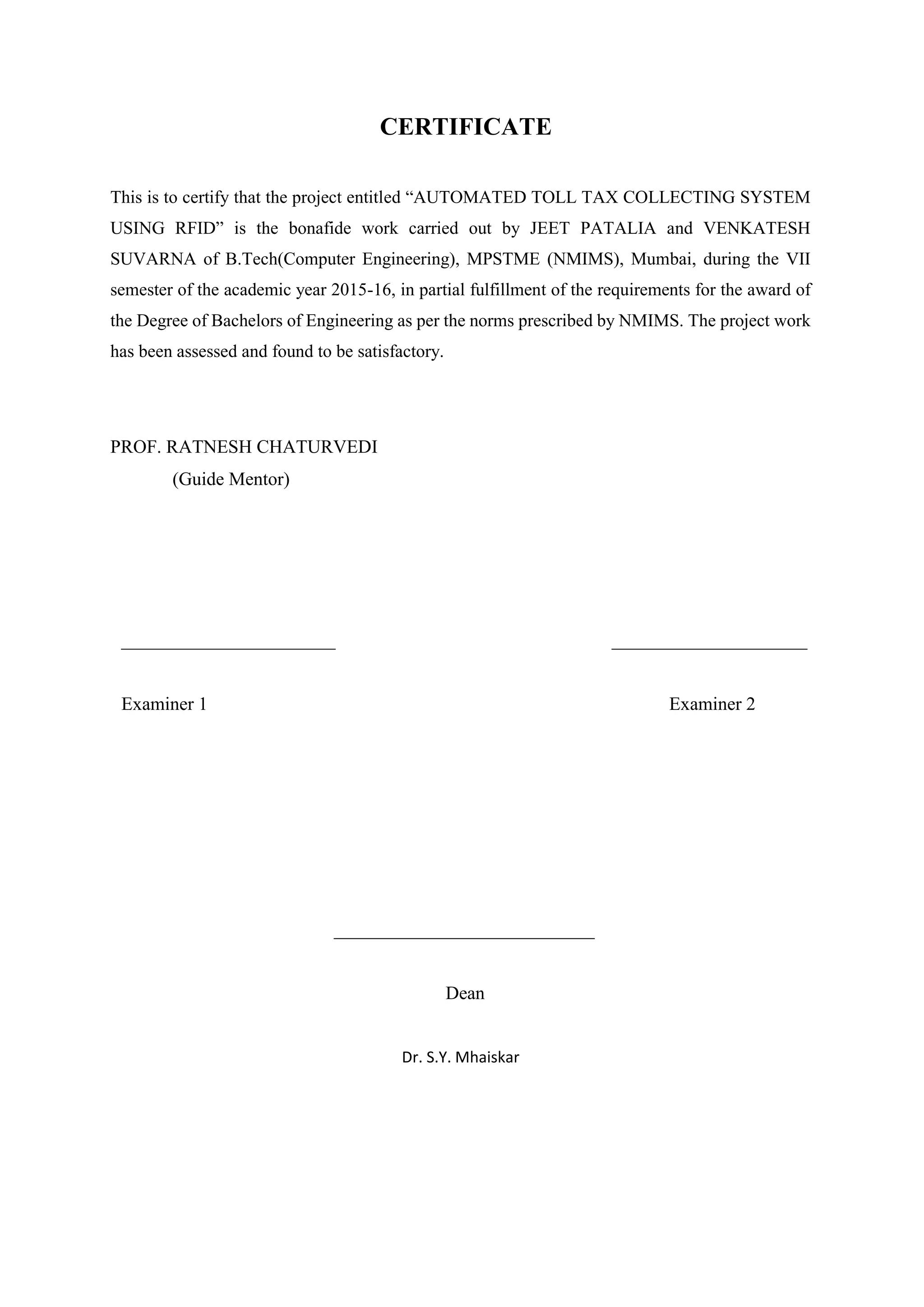 Project Report on automated toll tax collection system using rfid | PDF
