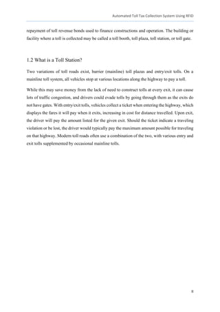 Project Report on automated toll tax collection system using rfid | PDF