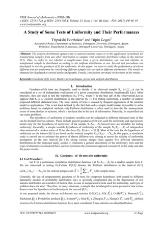 A Study of Some Tests of Uniformity and Their Performances | PDF