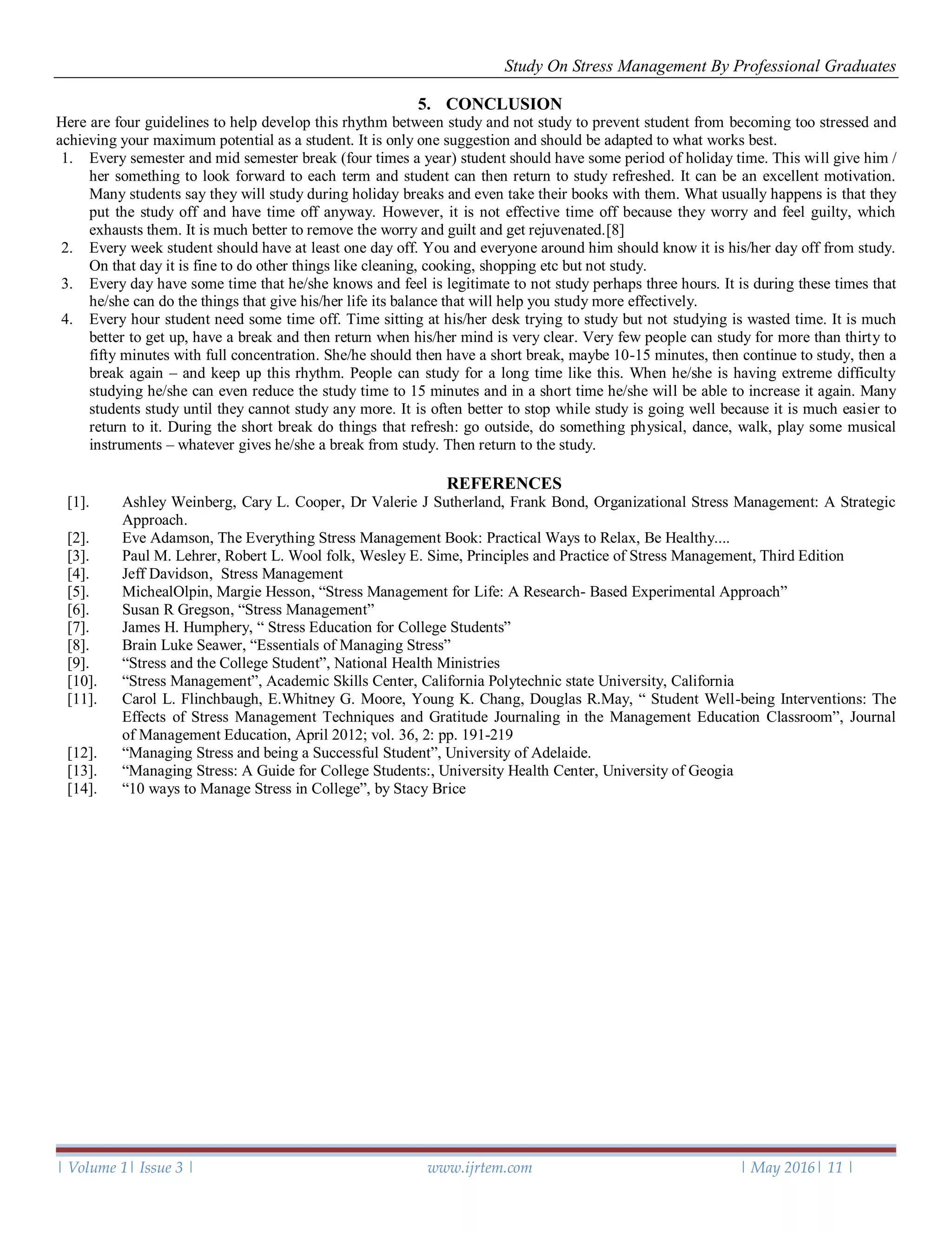 Study on Stress Management by Professional Graduates | PDF