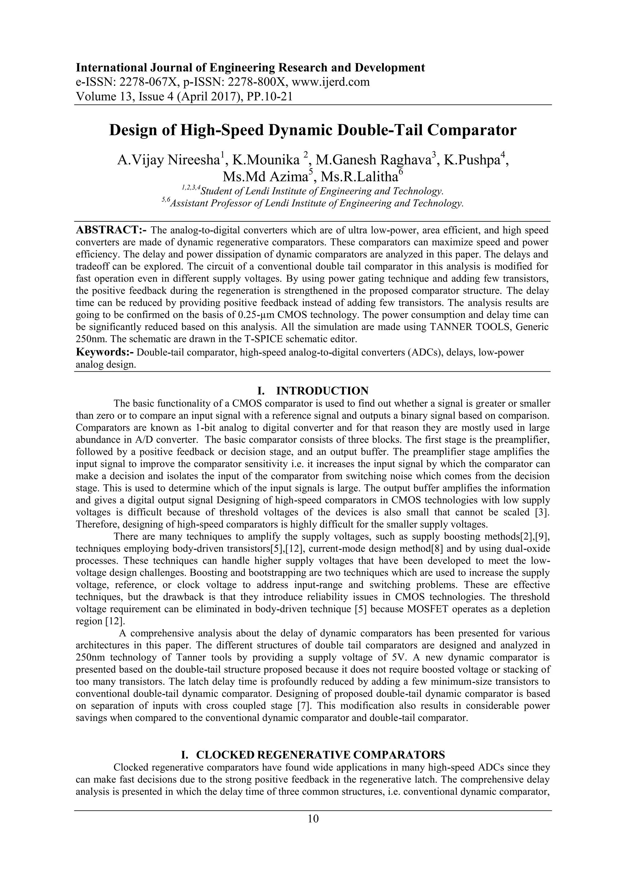 Design of High-Speed Dynamic Double-Tail Comparator | PDF