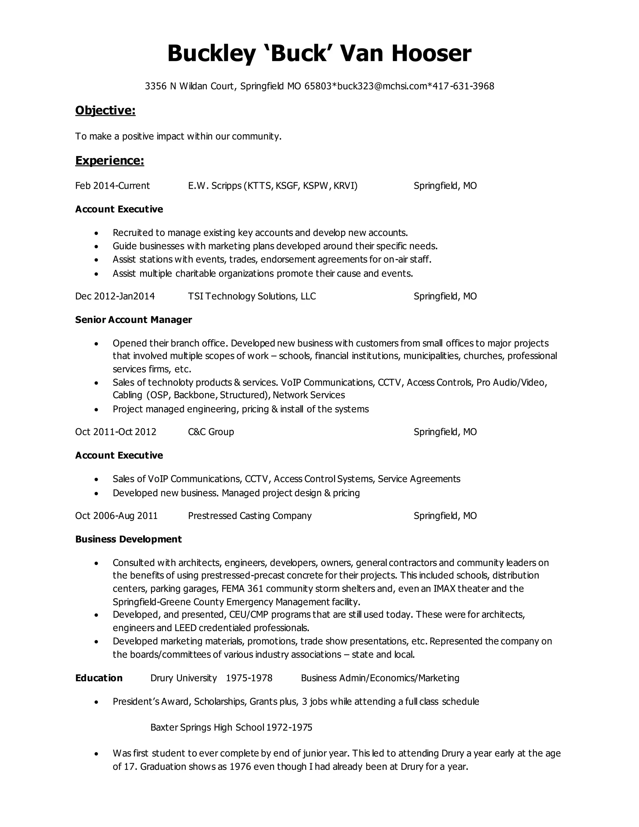 Buckley Van Hooser - Resume - Oct2016 | PDF