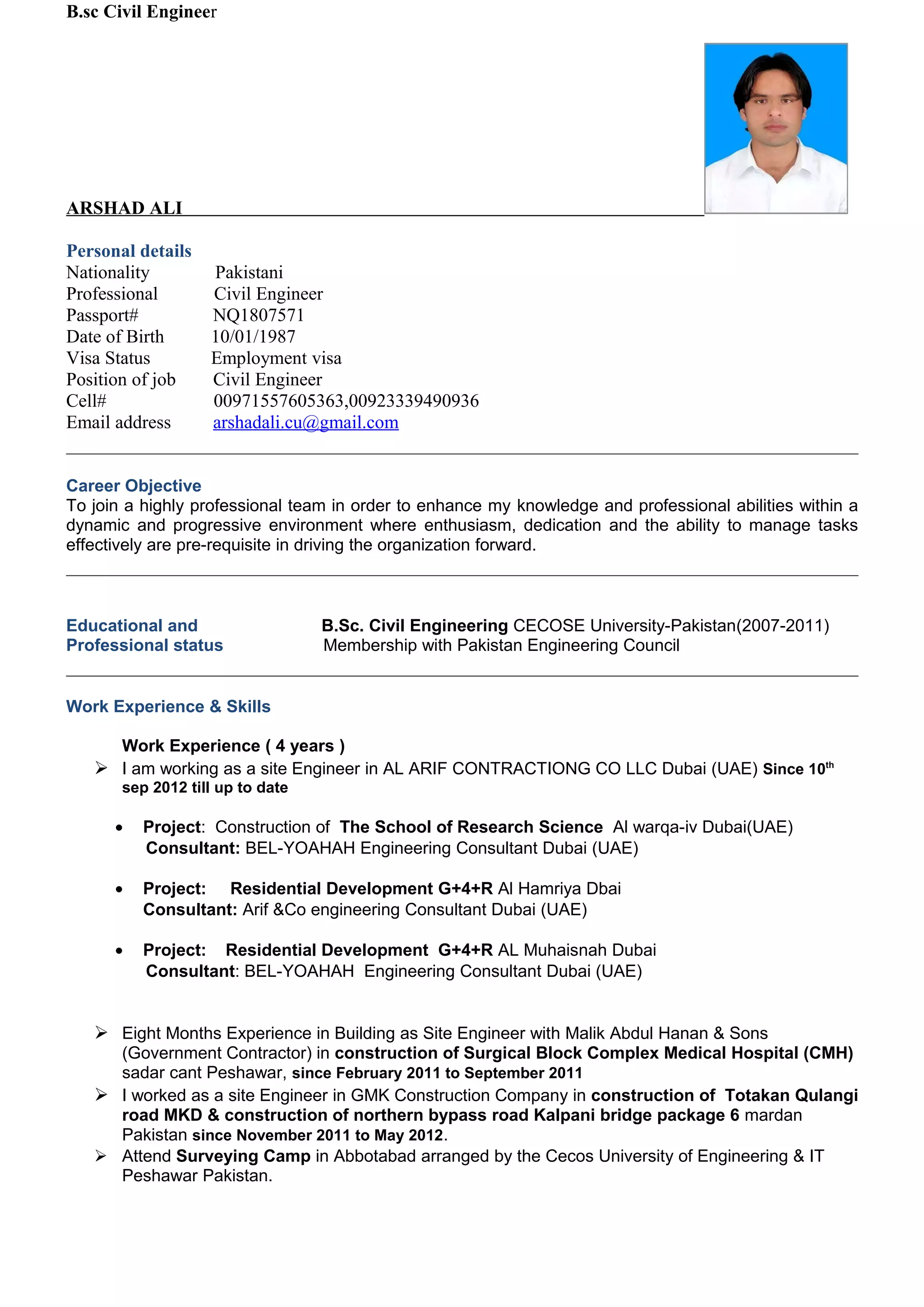 Engr.ARSHAD ALI CV.. | DOC