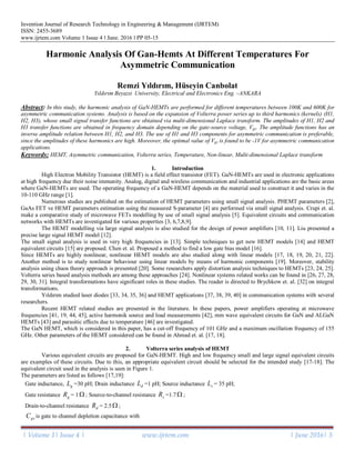 Harmonic Analysis Of Gan-Hemts At Different Temperatures For Asymmetric Communication | PDF