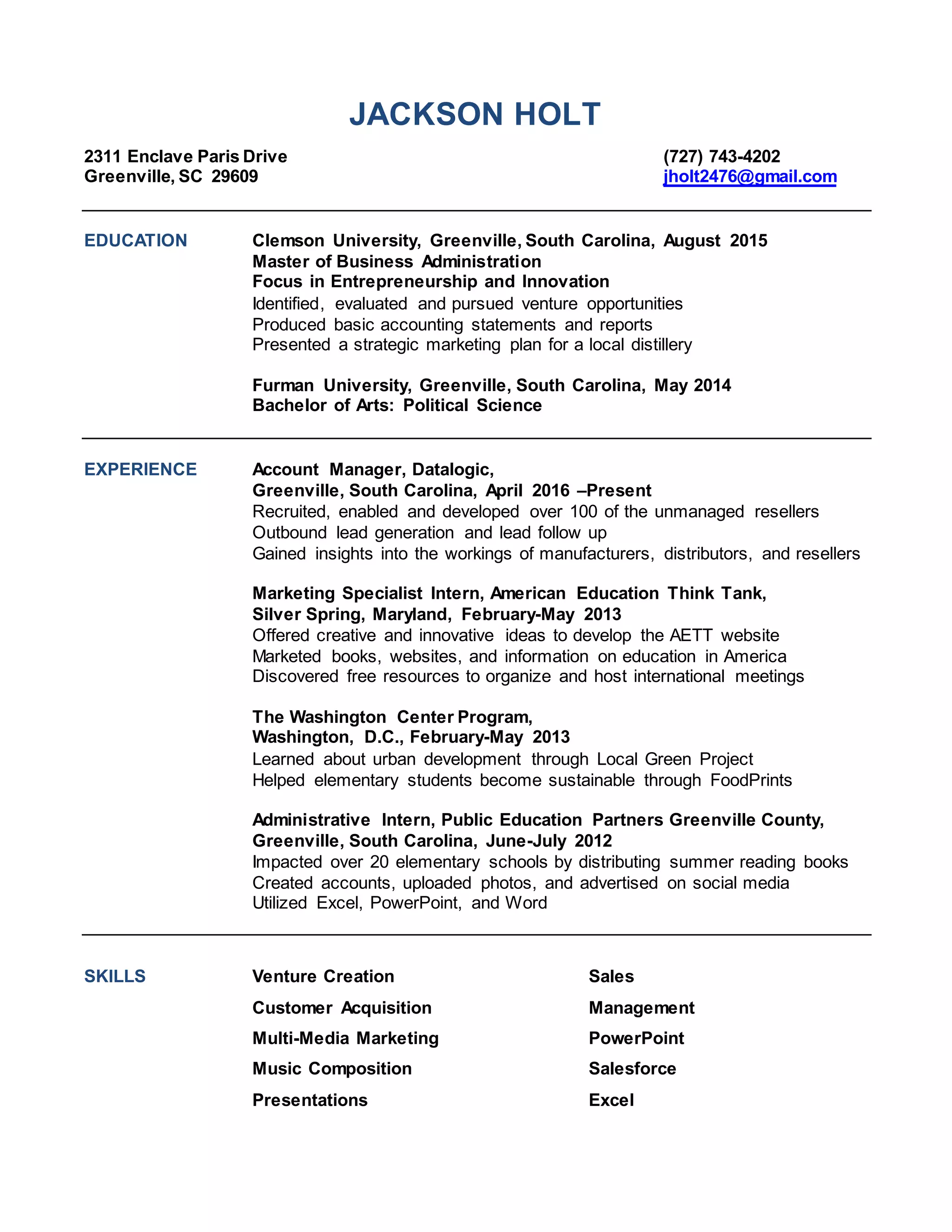 Jackson Holt Resume 2016 | DOCX