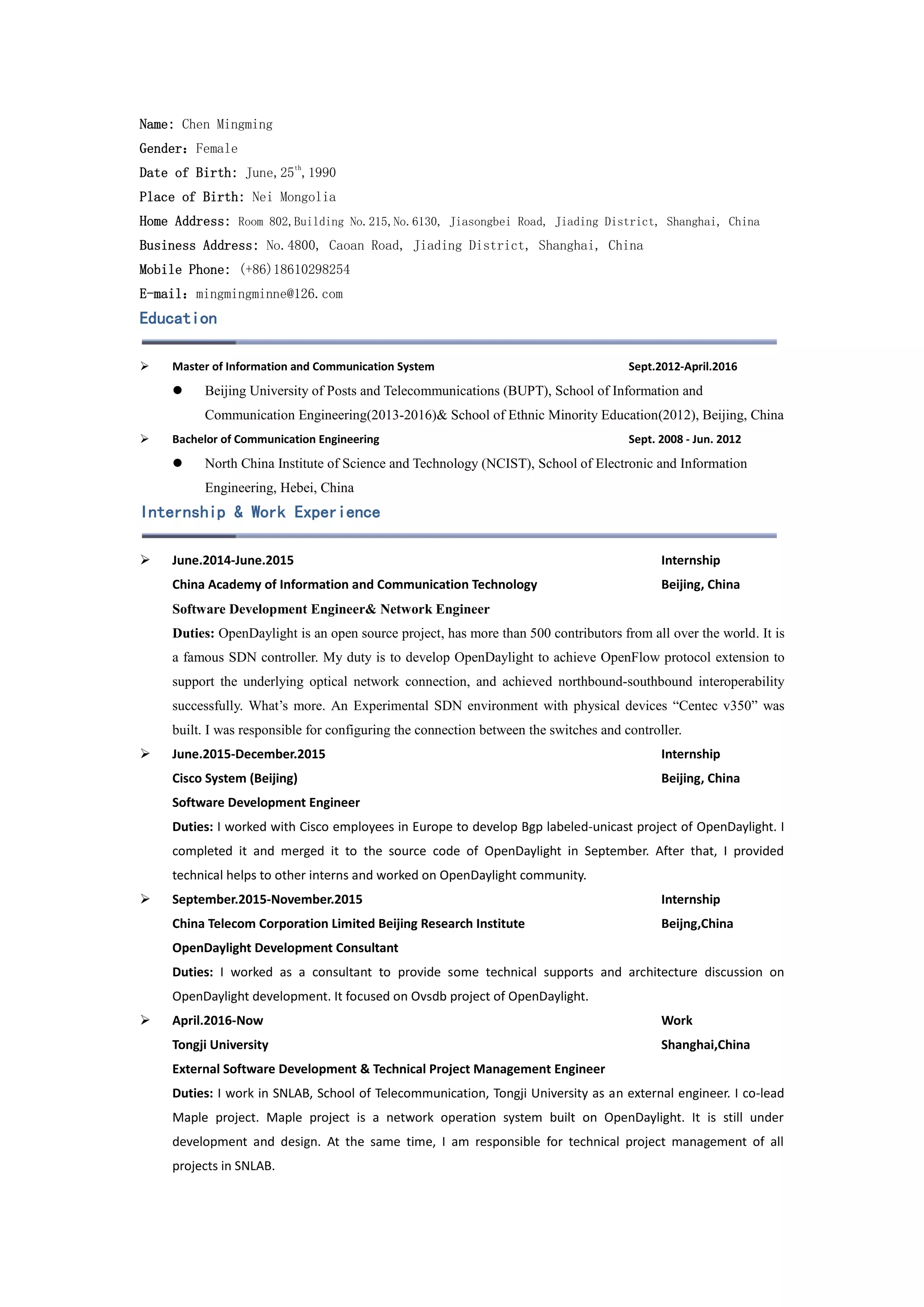 Mingming Chen CV | PDF