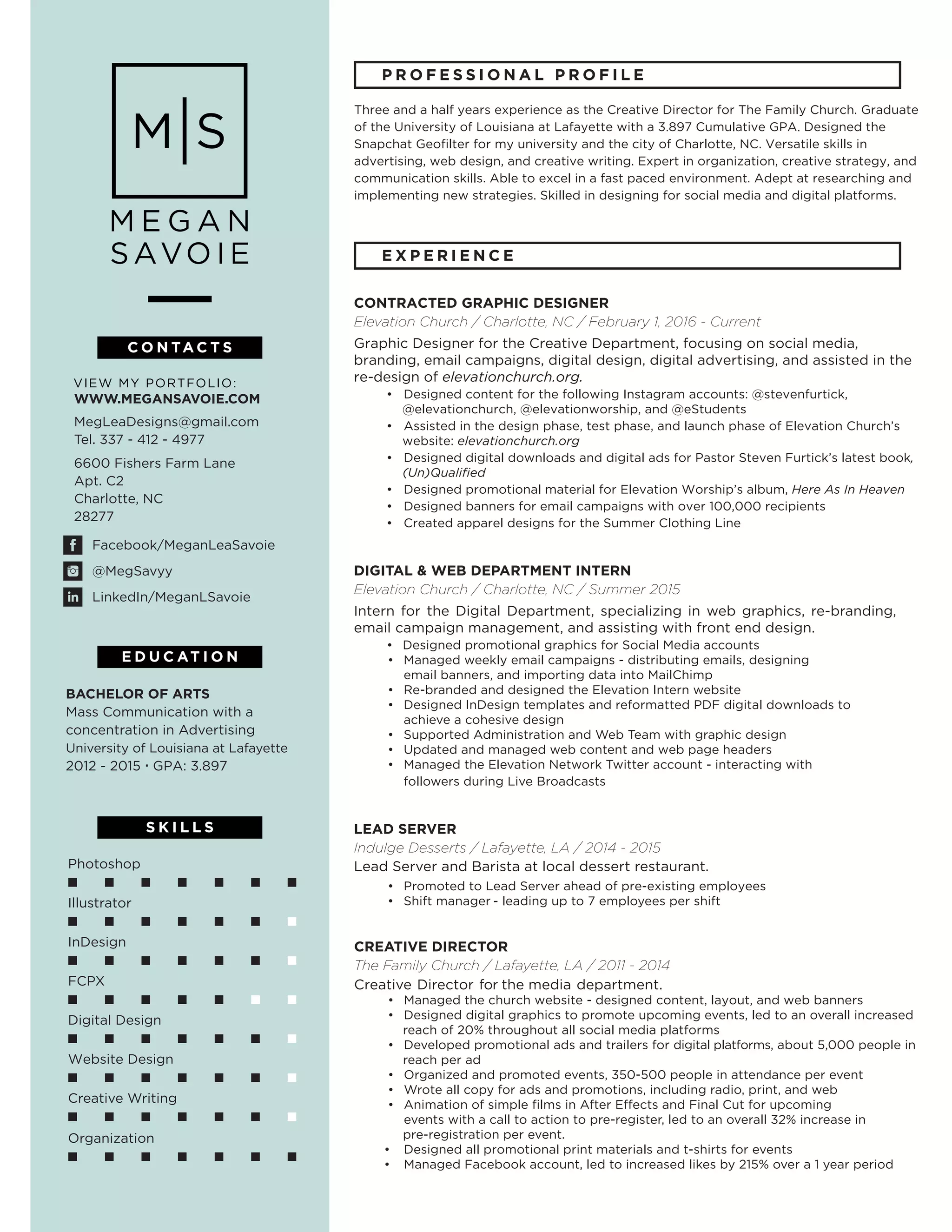 Megan Savoie Resume | PDF | Desktop Publishing | Computer Software and Applications