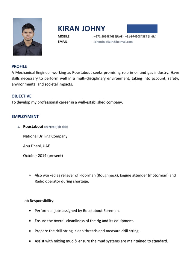 Kiran_NDC_Roustabout_cv | PDF