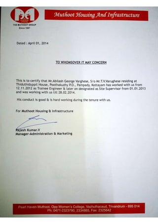 Muthoot Exp.Certificate | PDF