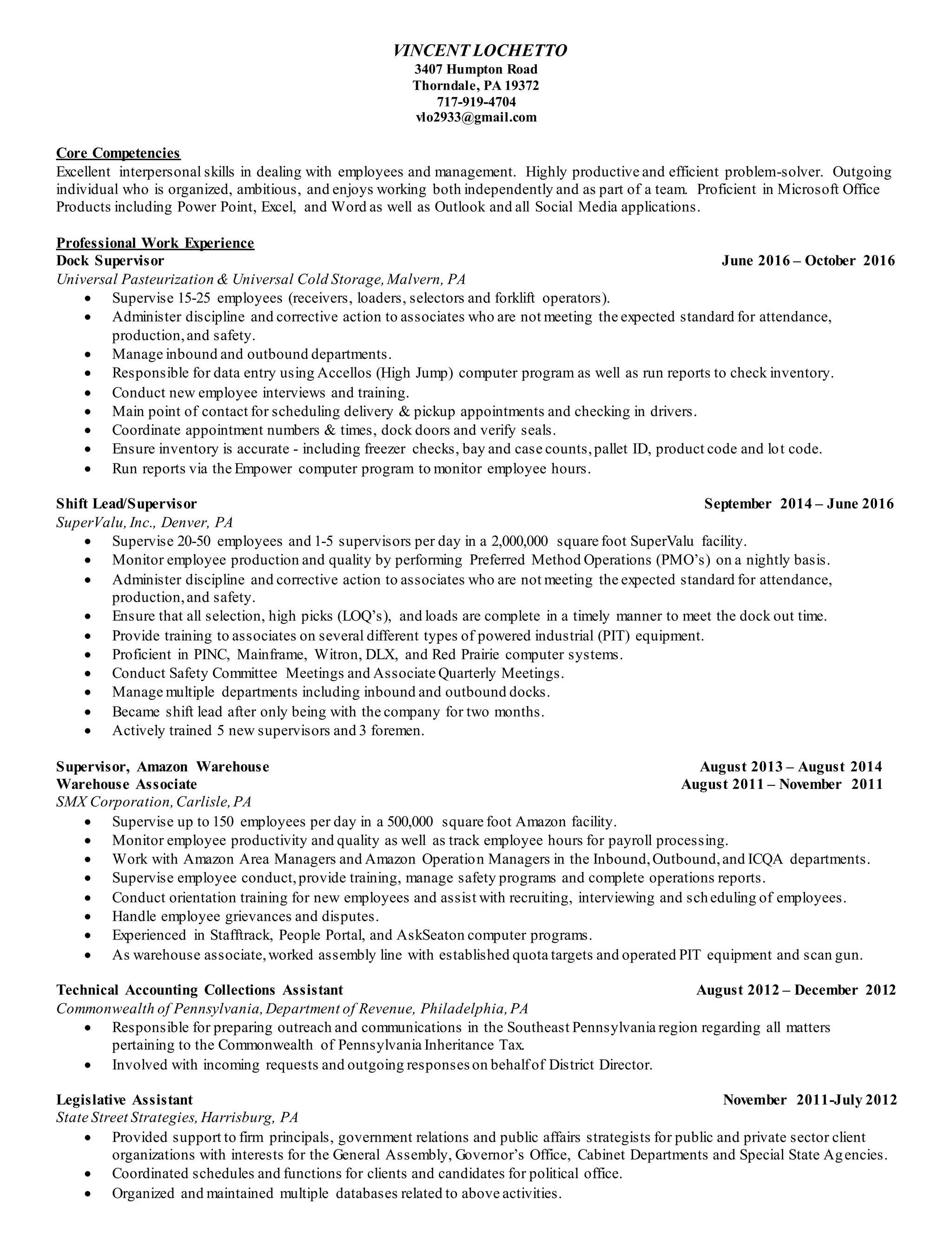 Vincent Lochetto Resume 2016 - updated | DOCX