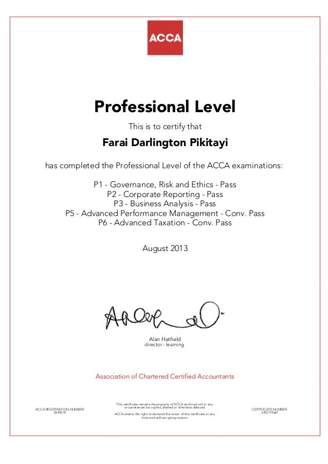 F D Pikitayi ACCA Certificate