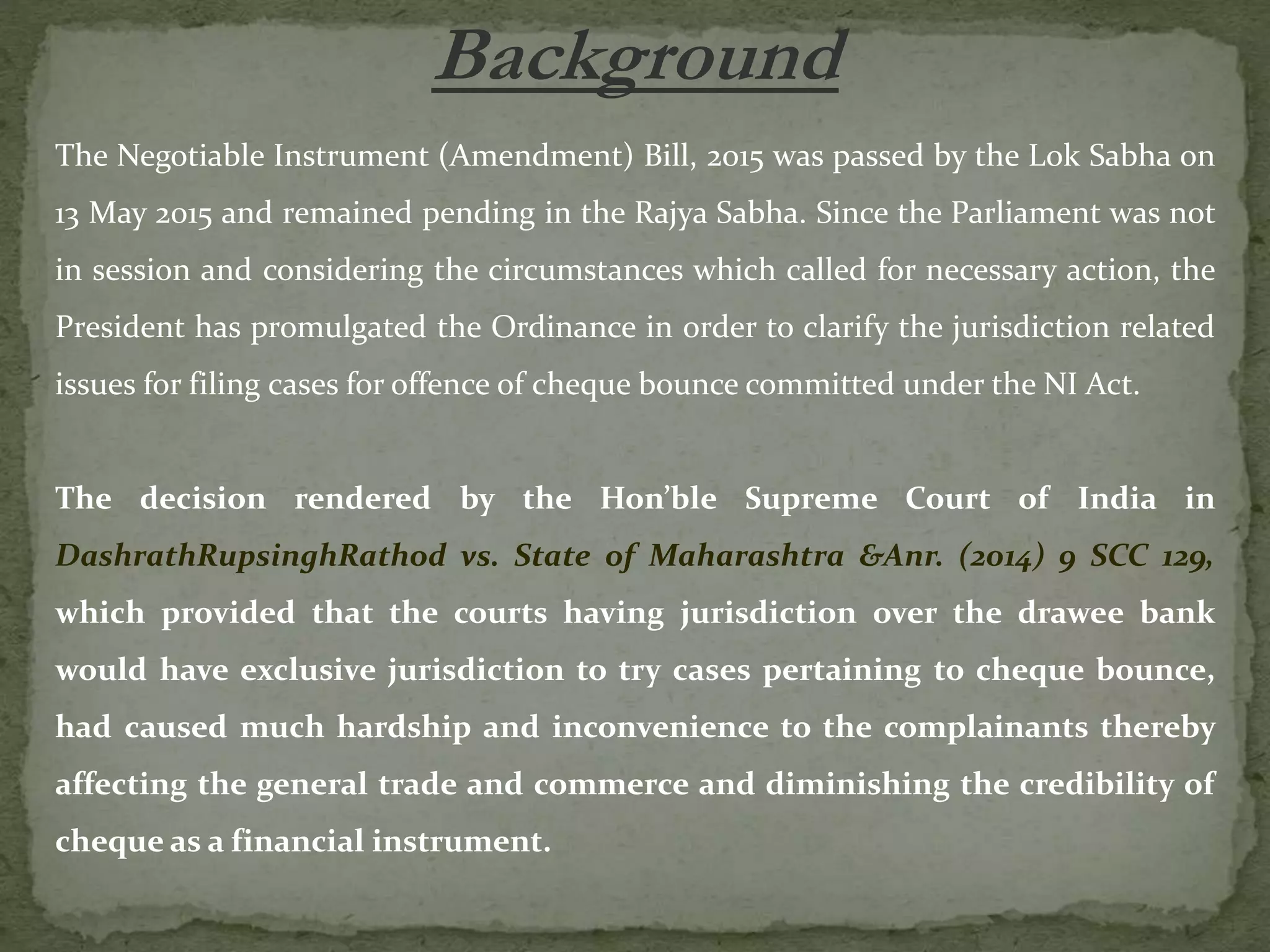 Amendments in the Negotiable Instruments Act, 1881 | PPTX