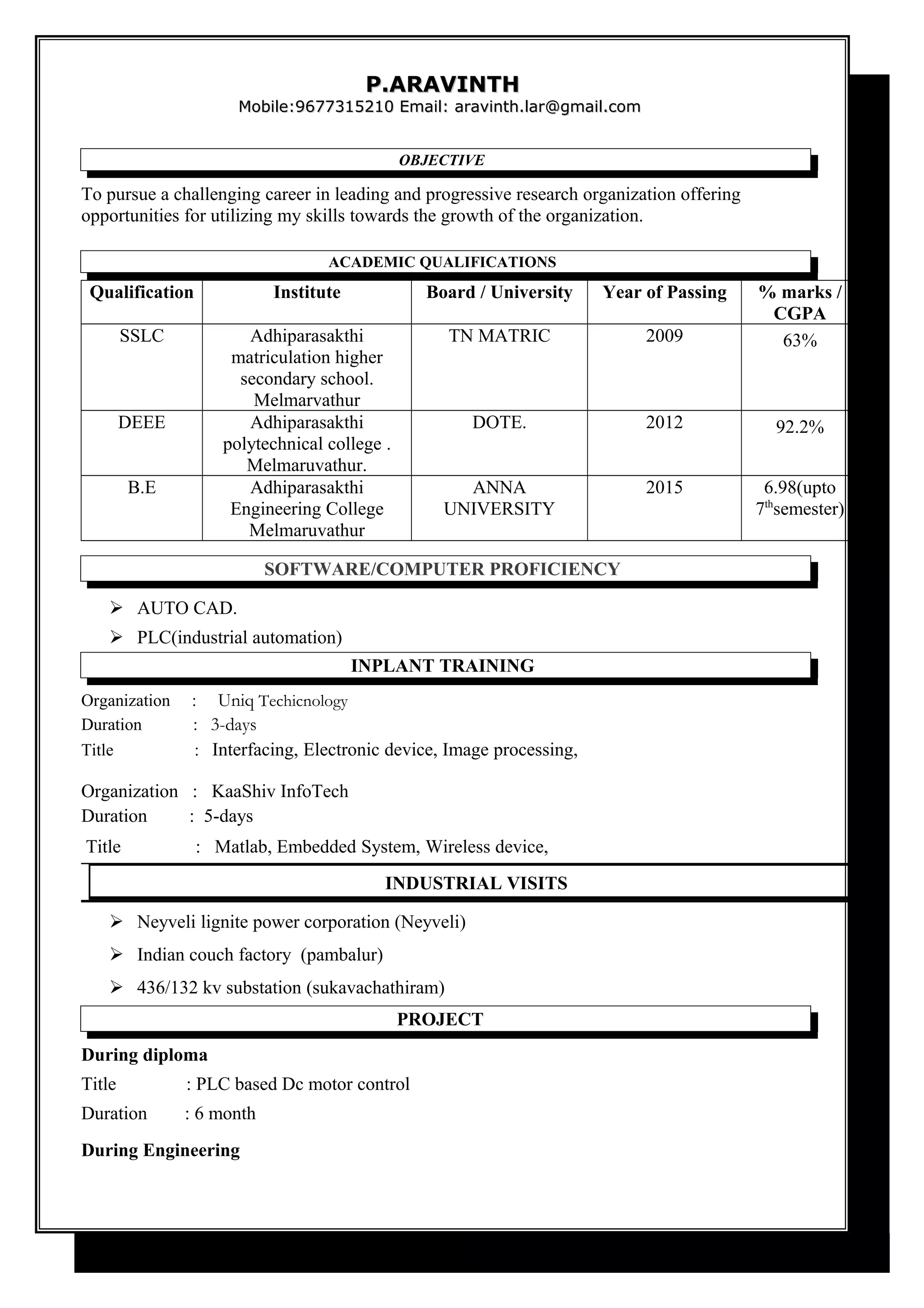 aravinth reddy resume | PDF