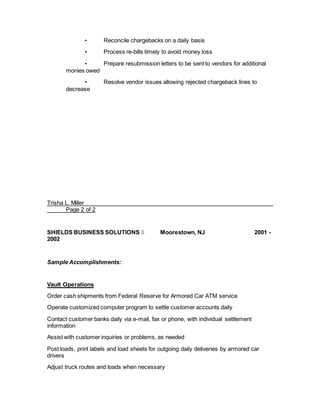 Trisha Resume - 2 | DOCX | Business Banking & Finance | Business