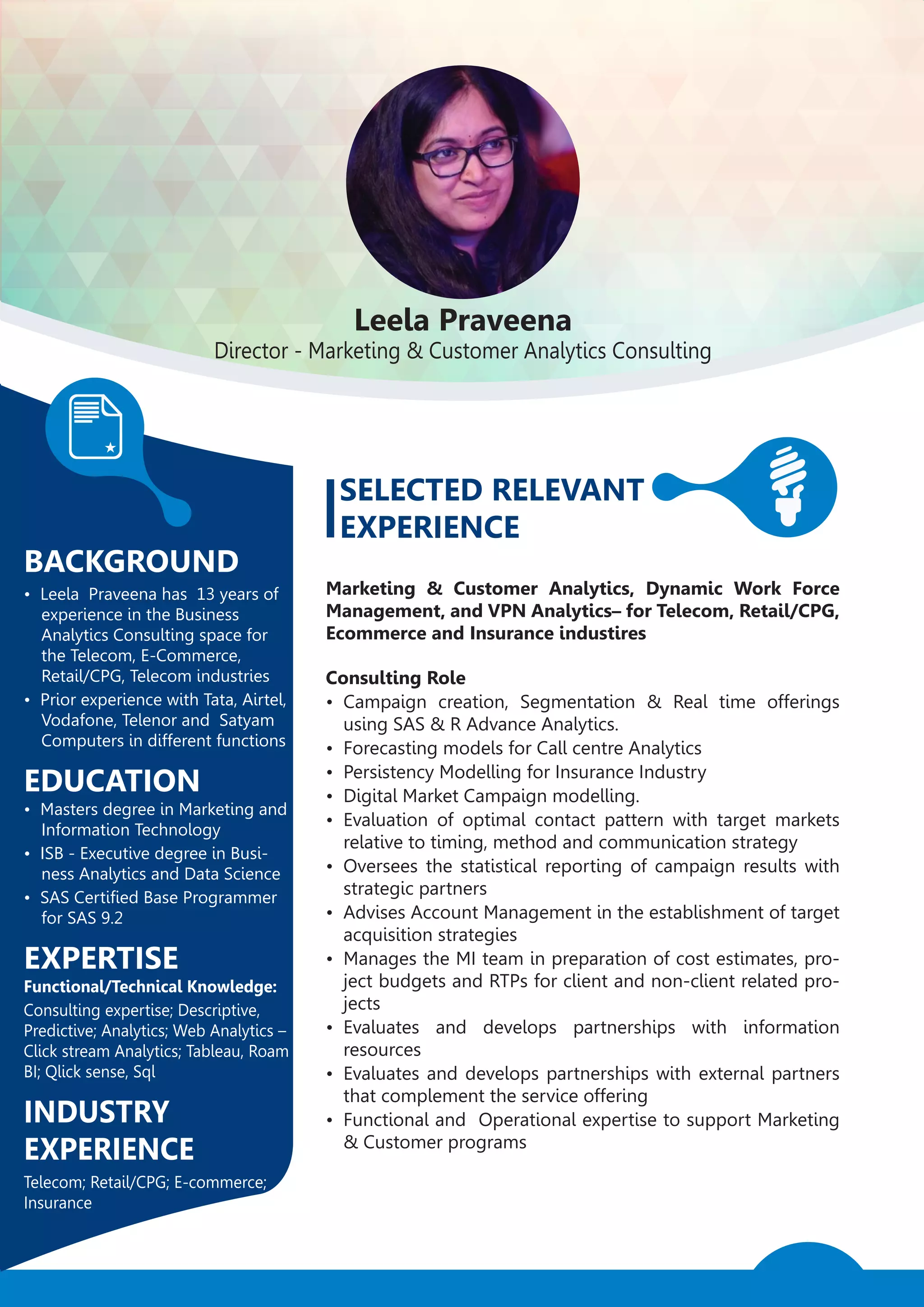 Karvy Analytics Leadership Profiles - Leela | PDF