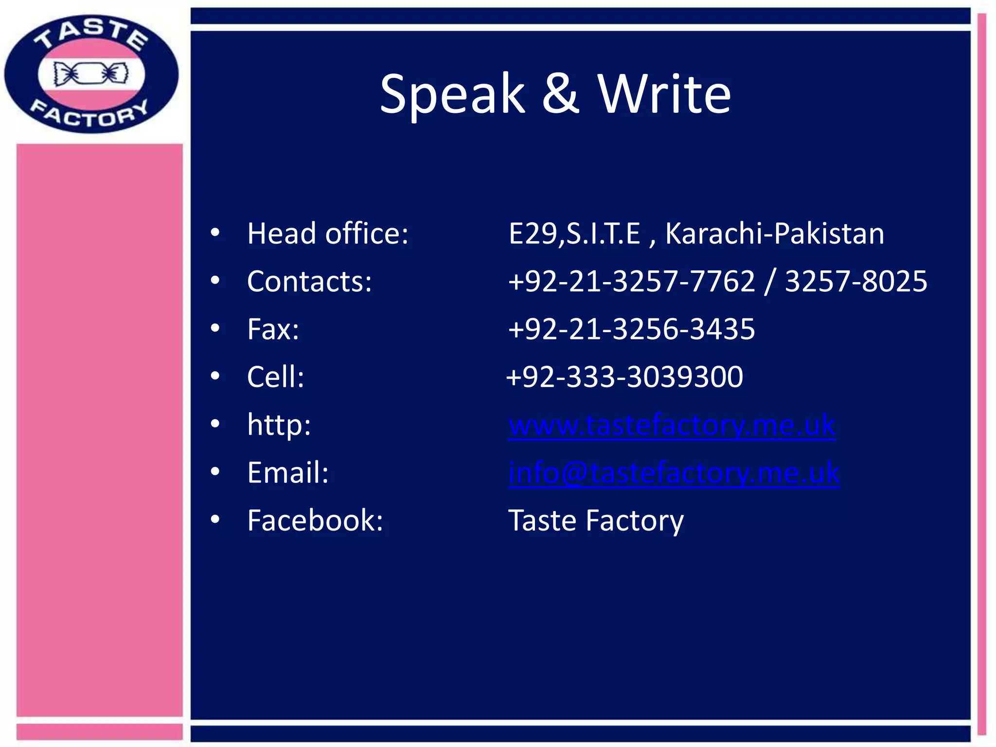 TASTE FACTORY PRESENTATION | PPT