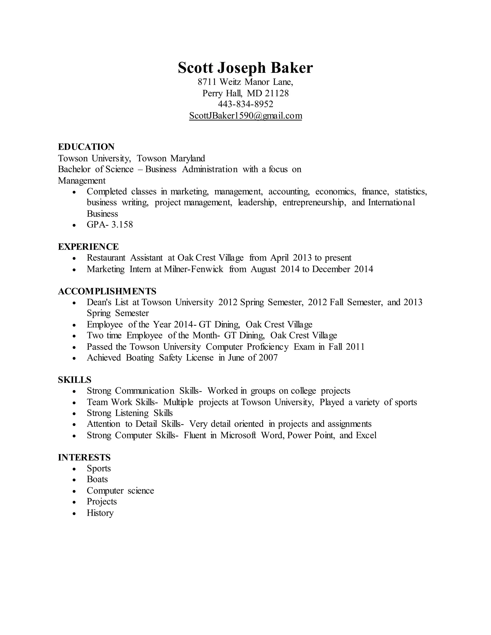 Scott Joseph Baker Resume | DOCX