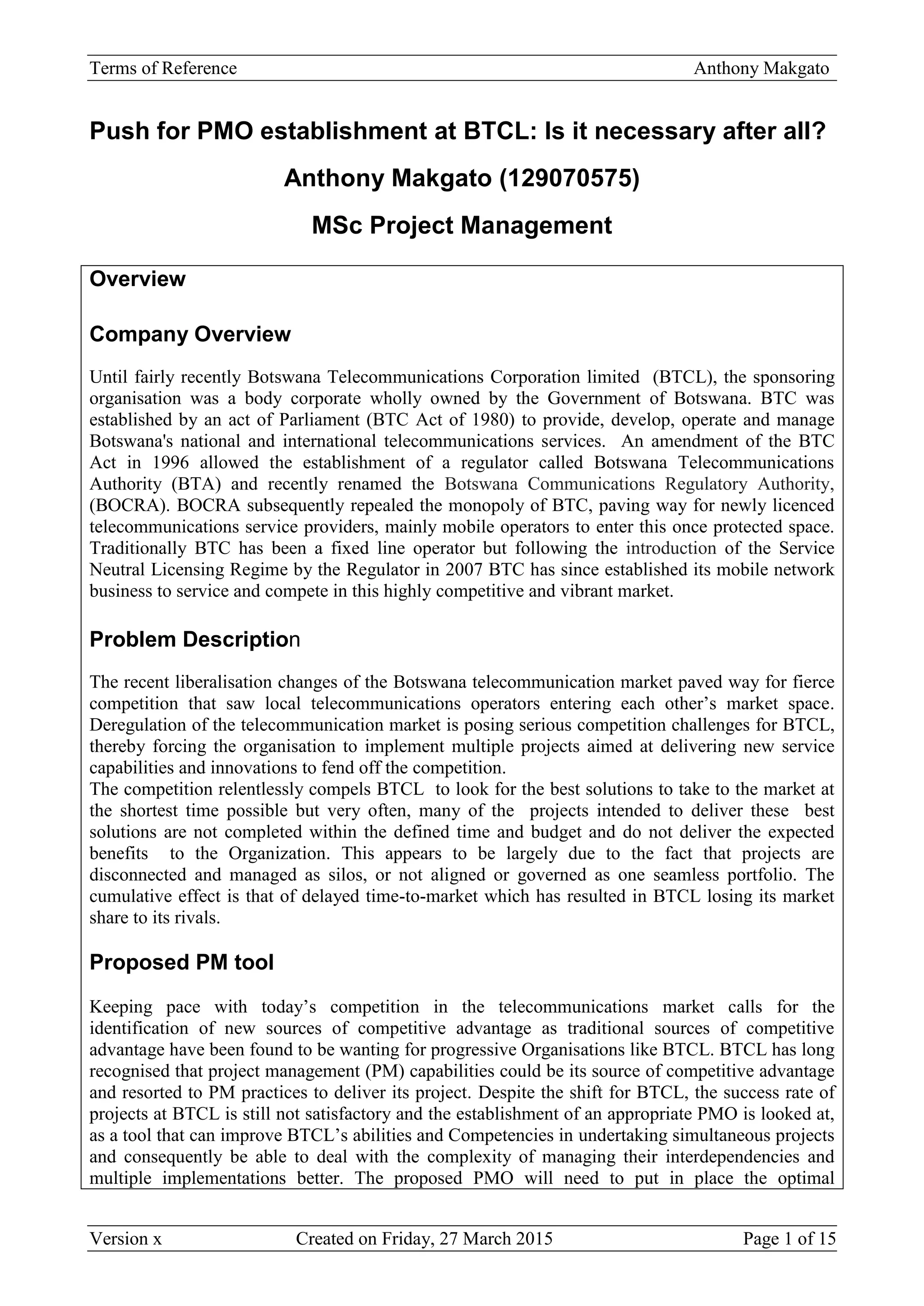 TOR - ANTHONY MAKGATO 129070575 | PDF