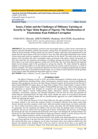 Issues, Claims and the Challenges of Militancy Uprising on Security in ...