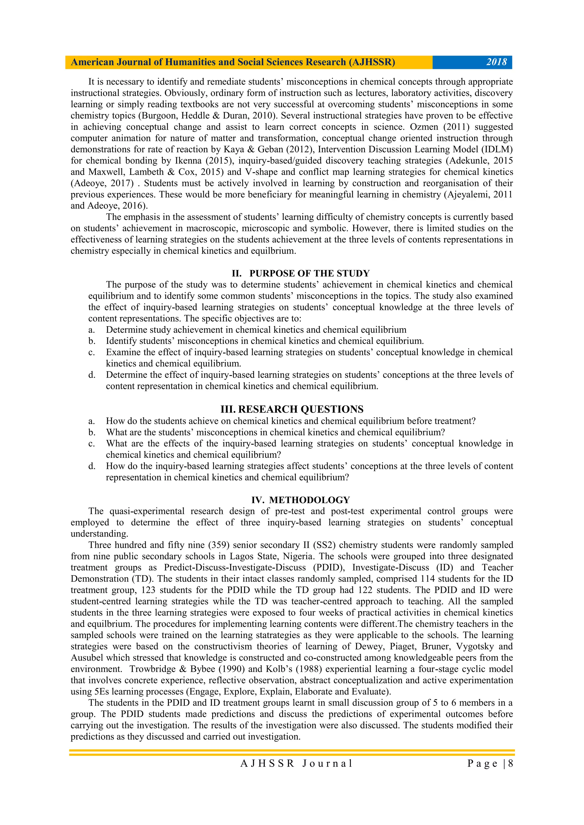 Effects of Inquiry-Based Learning Strategies on Chemistry Students ...