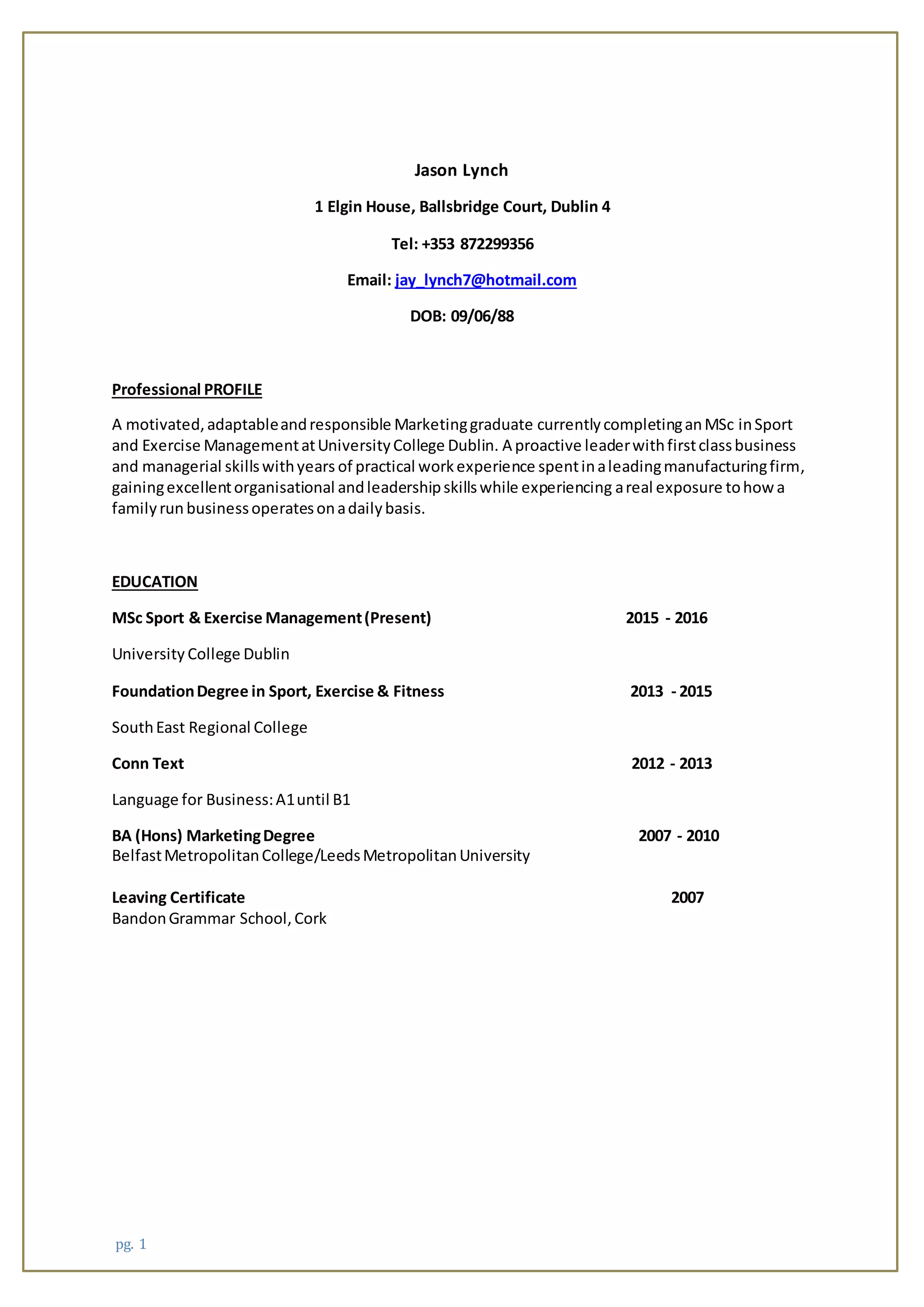 Jason Lynch CV 2016 | DOCX