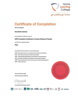 CIPD Level 3 pass certificate from college | DOCX