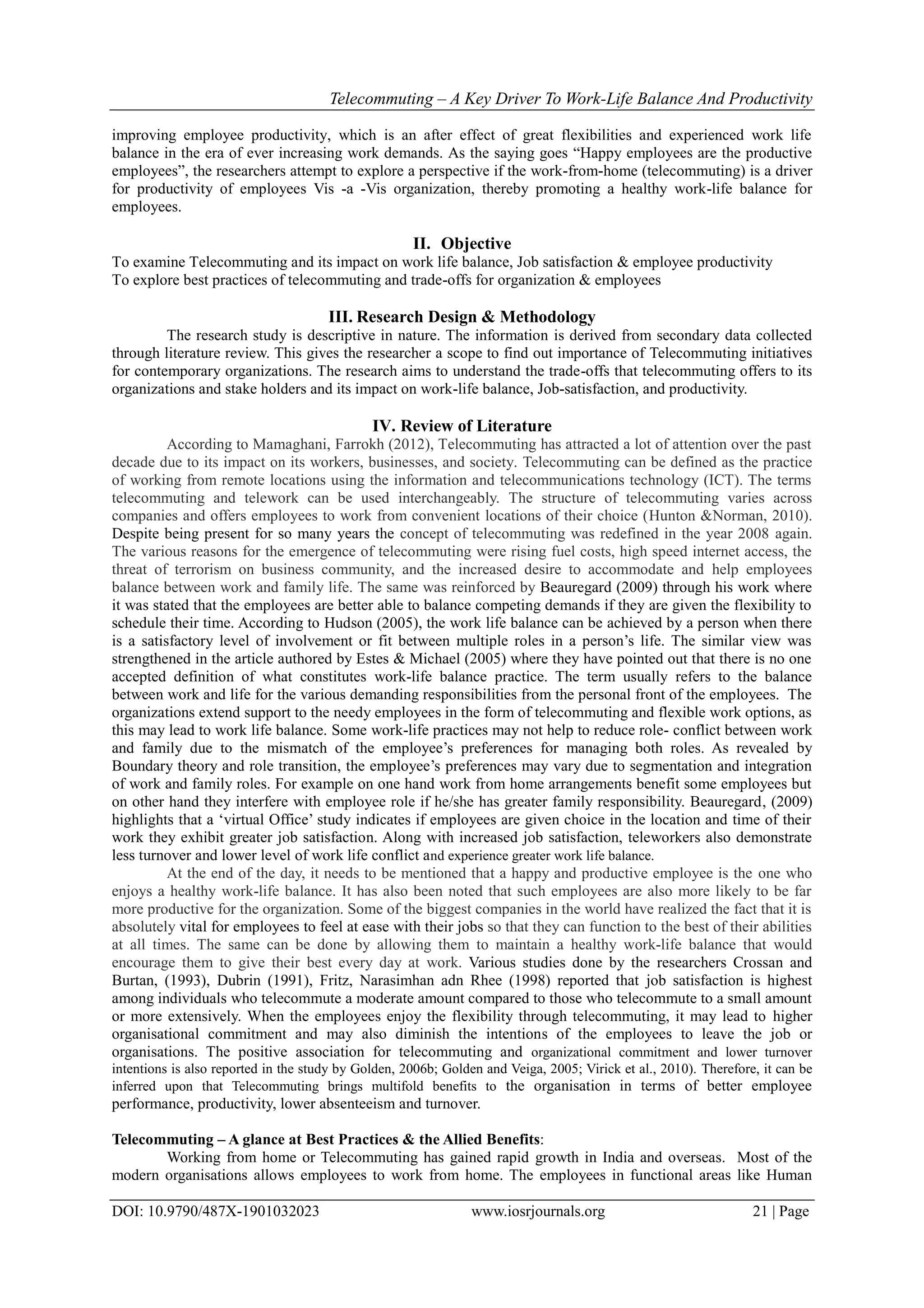 Telecommuting – A Key Driver to Work-Life Balance and Productivity | PDF