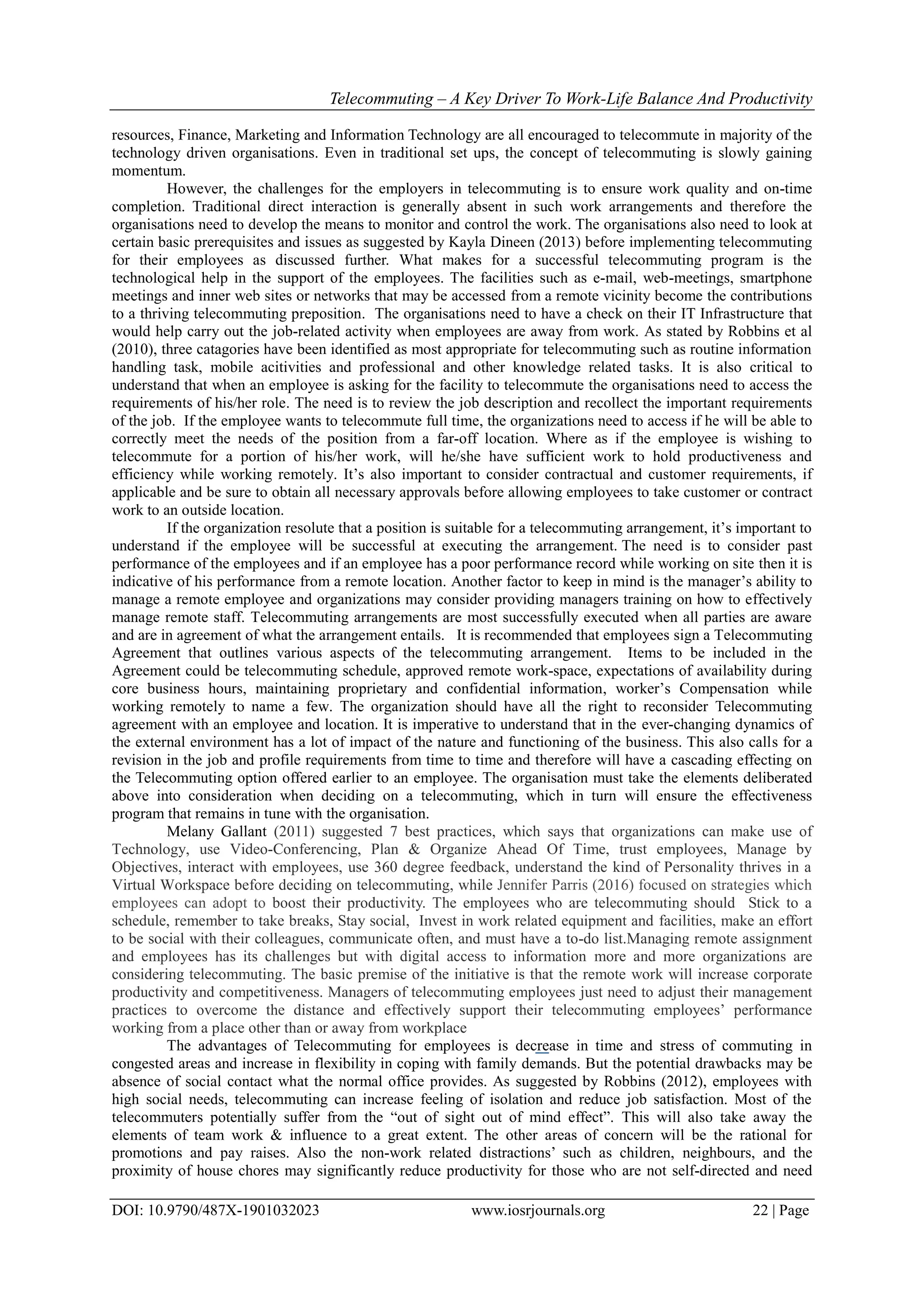 Telecommuting – A Key Driver to Work-Life Balance and Productivity | PDF