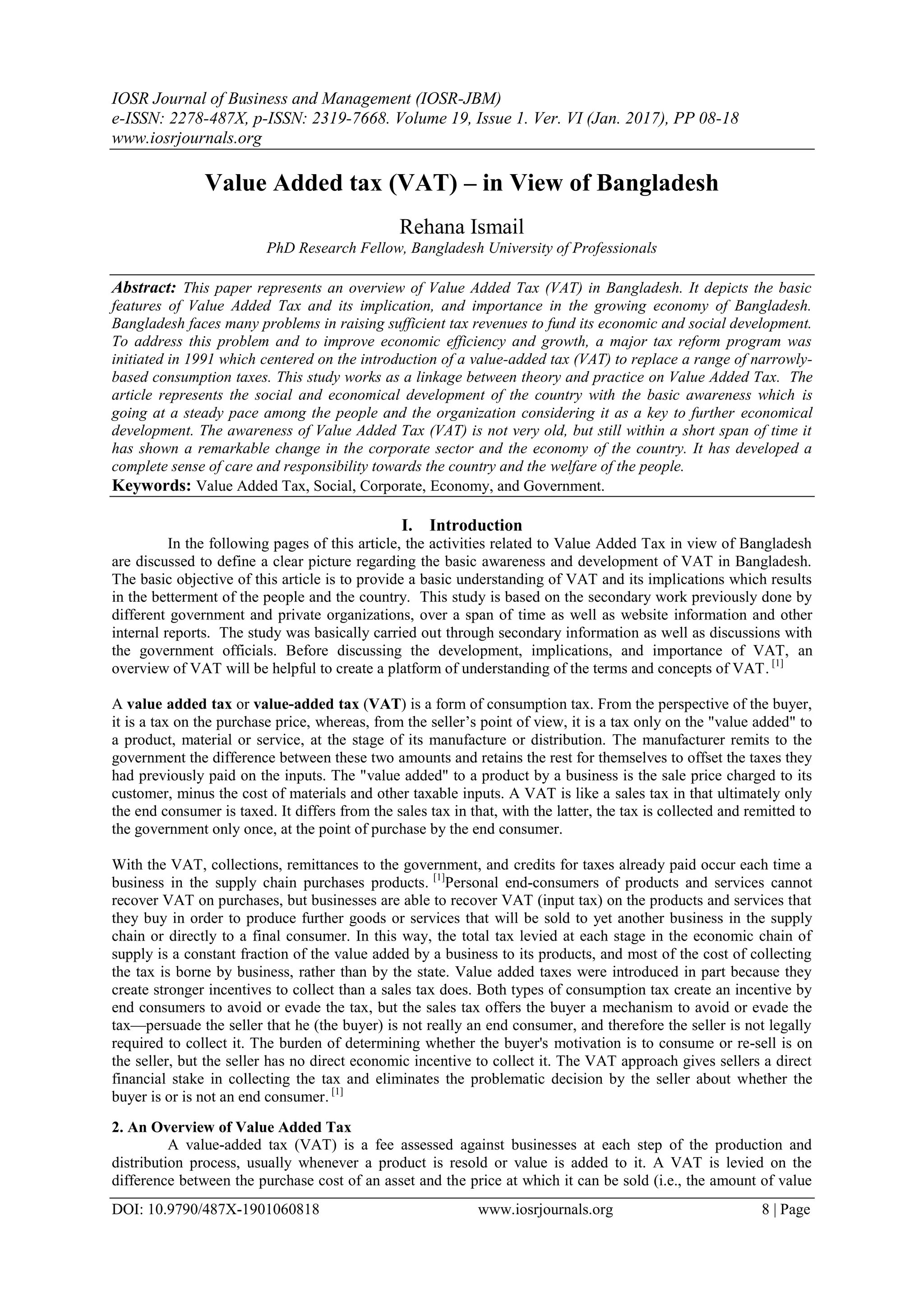 Value Added tax (VAT) – in View of Bangladesh | PDF