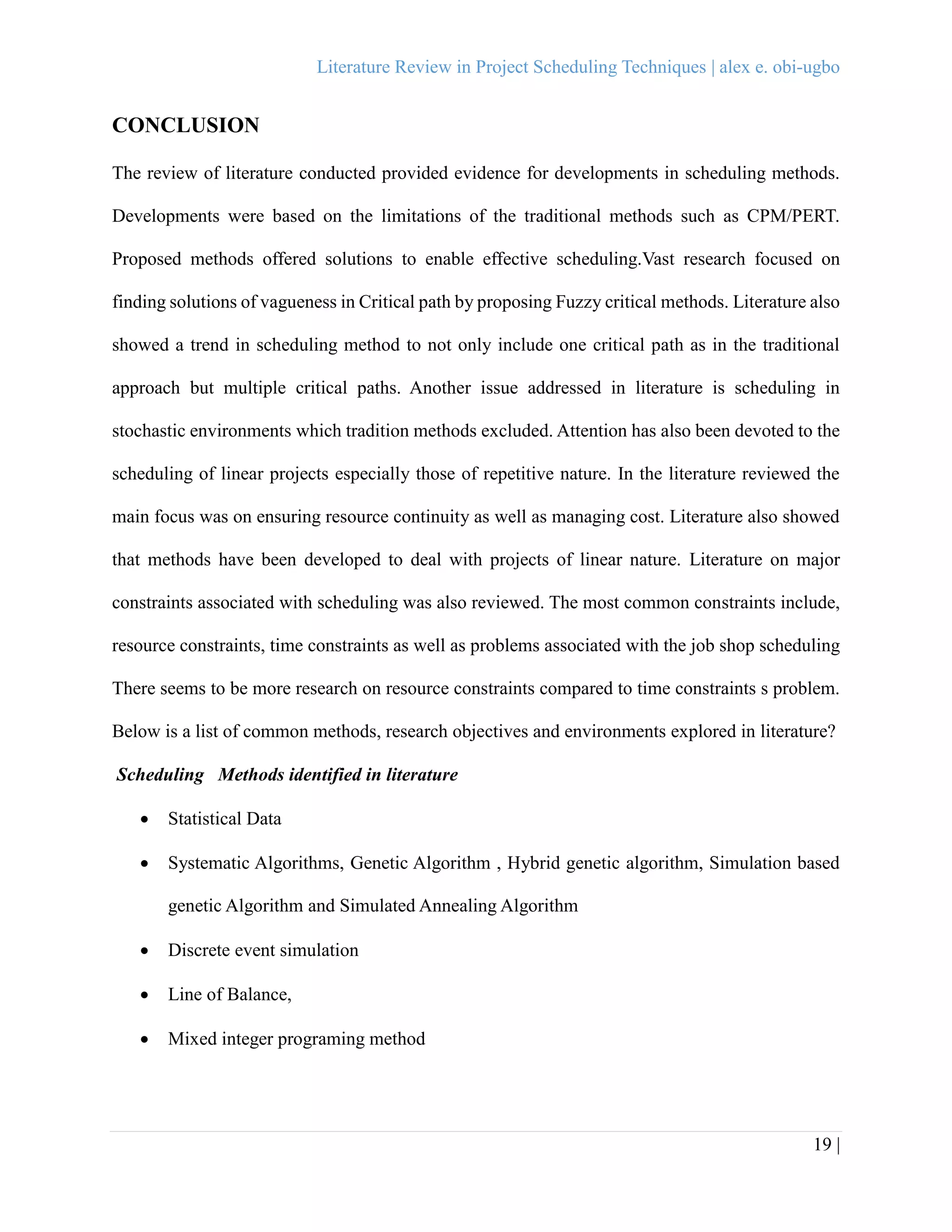 Literature Review in Project Scheduling Techniques | PDF