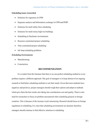 Literature Review in Project Scheduling Techniques | PDF