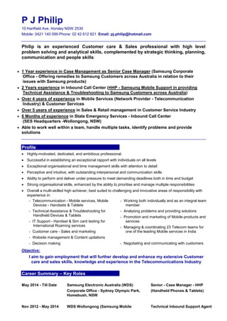 PJ Philip - Resume | PDF | Telecommunications Industry | Industries