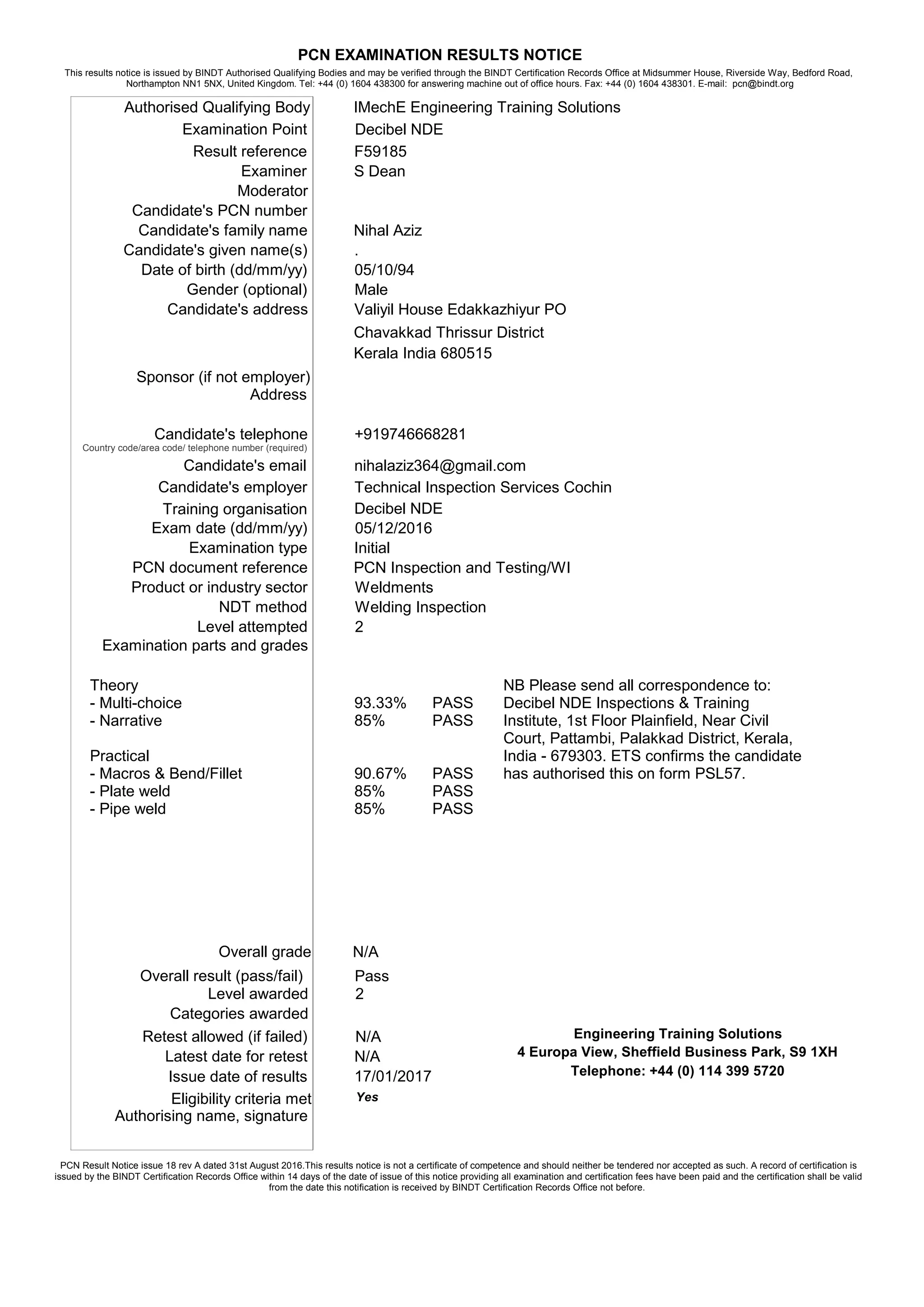 PCN Level 2 Welding Inspection | PDF